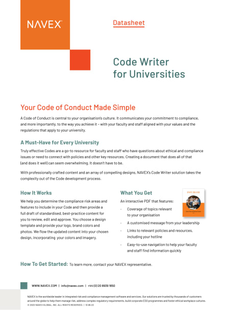 Code Writer for Universities | NAVEX UK